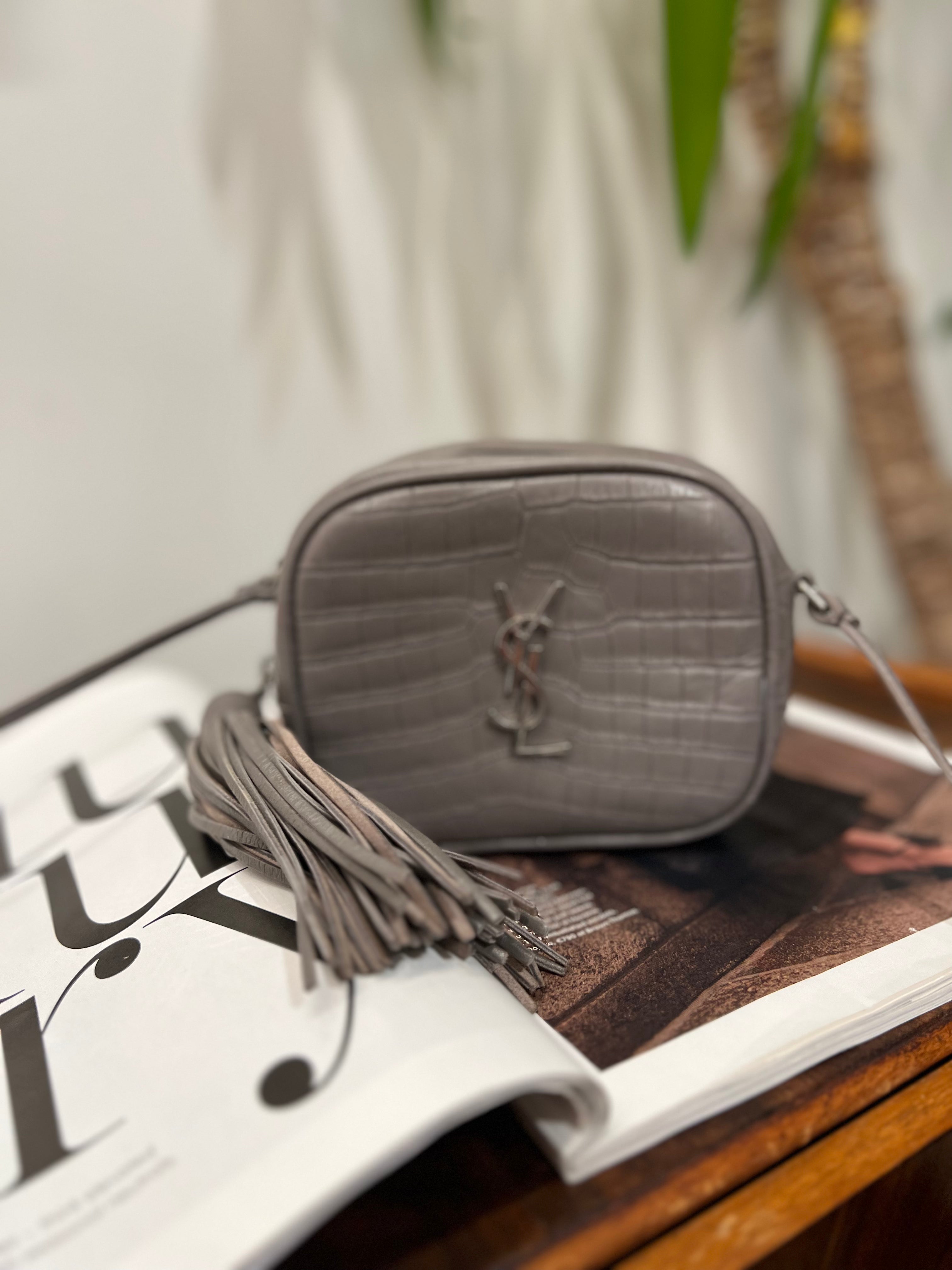 Saint Laurent Grey Croc Effect Leather Mini Crossbody – Siopaella ...