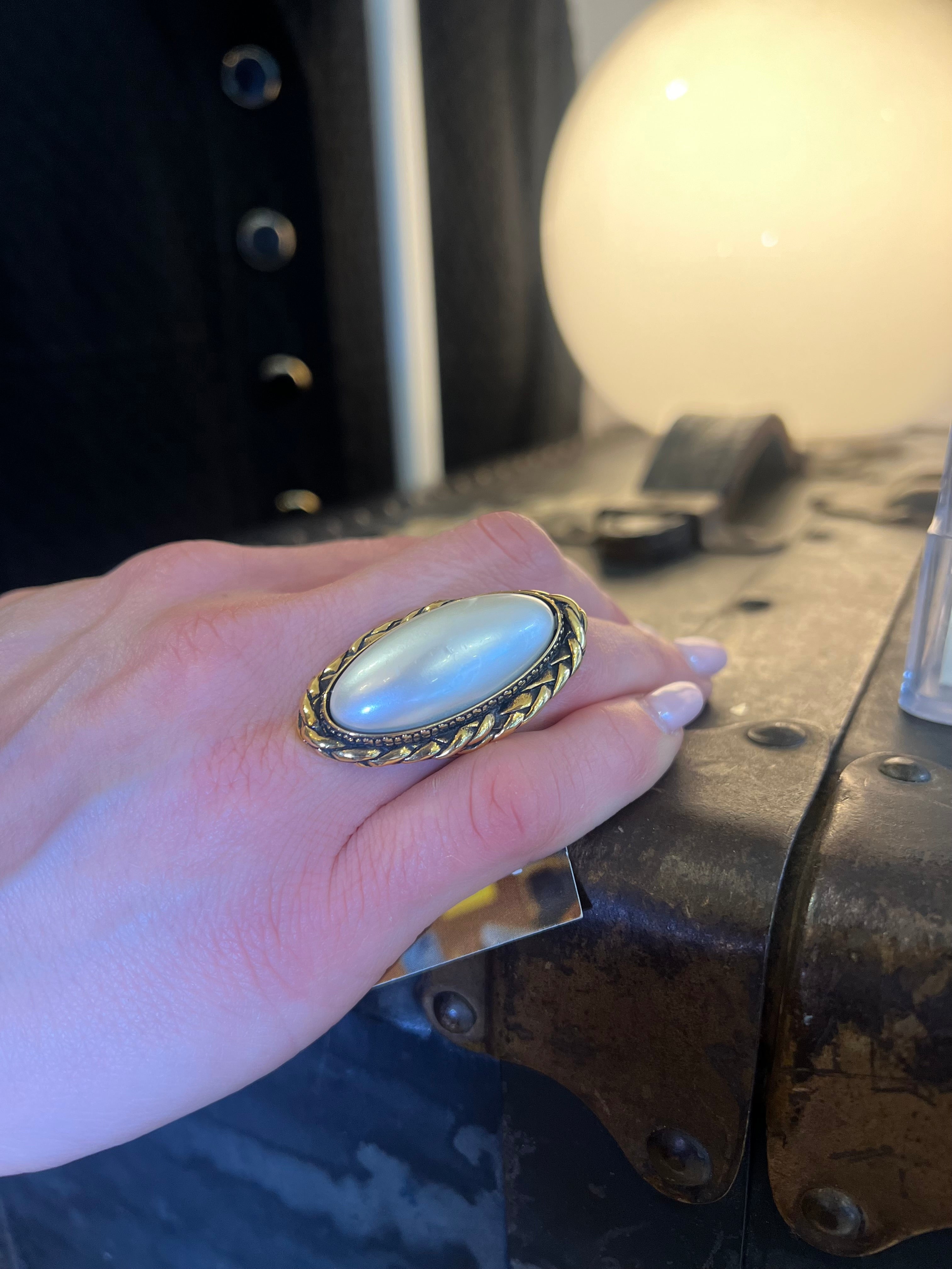 Alexander McQueen Aged Goldtone Faux Pearl Ring – Siopaella Designer ...