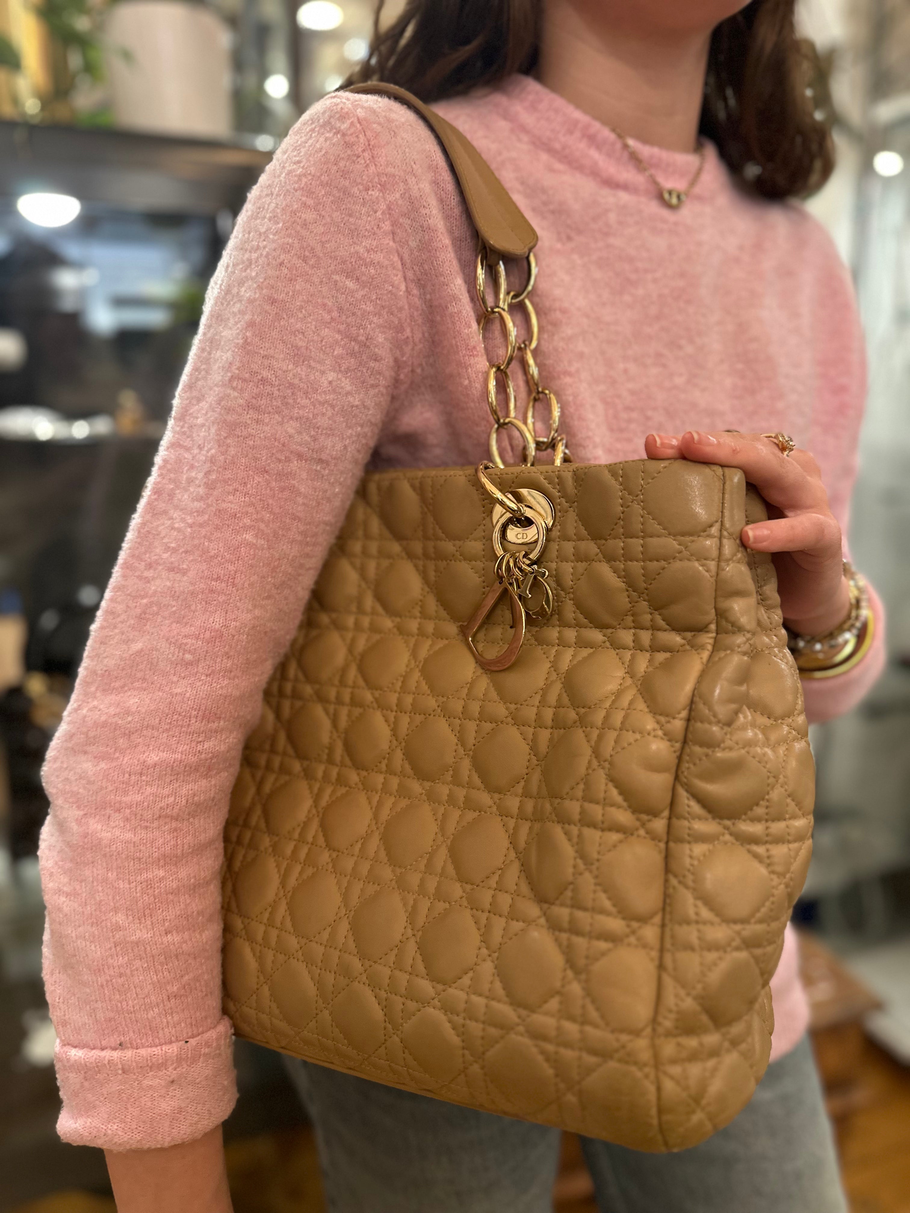 Dior Tan Leather Soft Cannage Lambskin Leather Tote Handbag – Siopaella ...