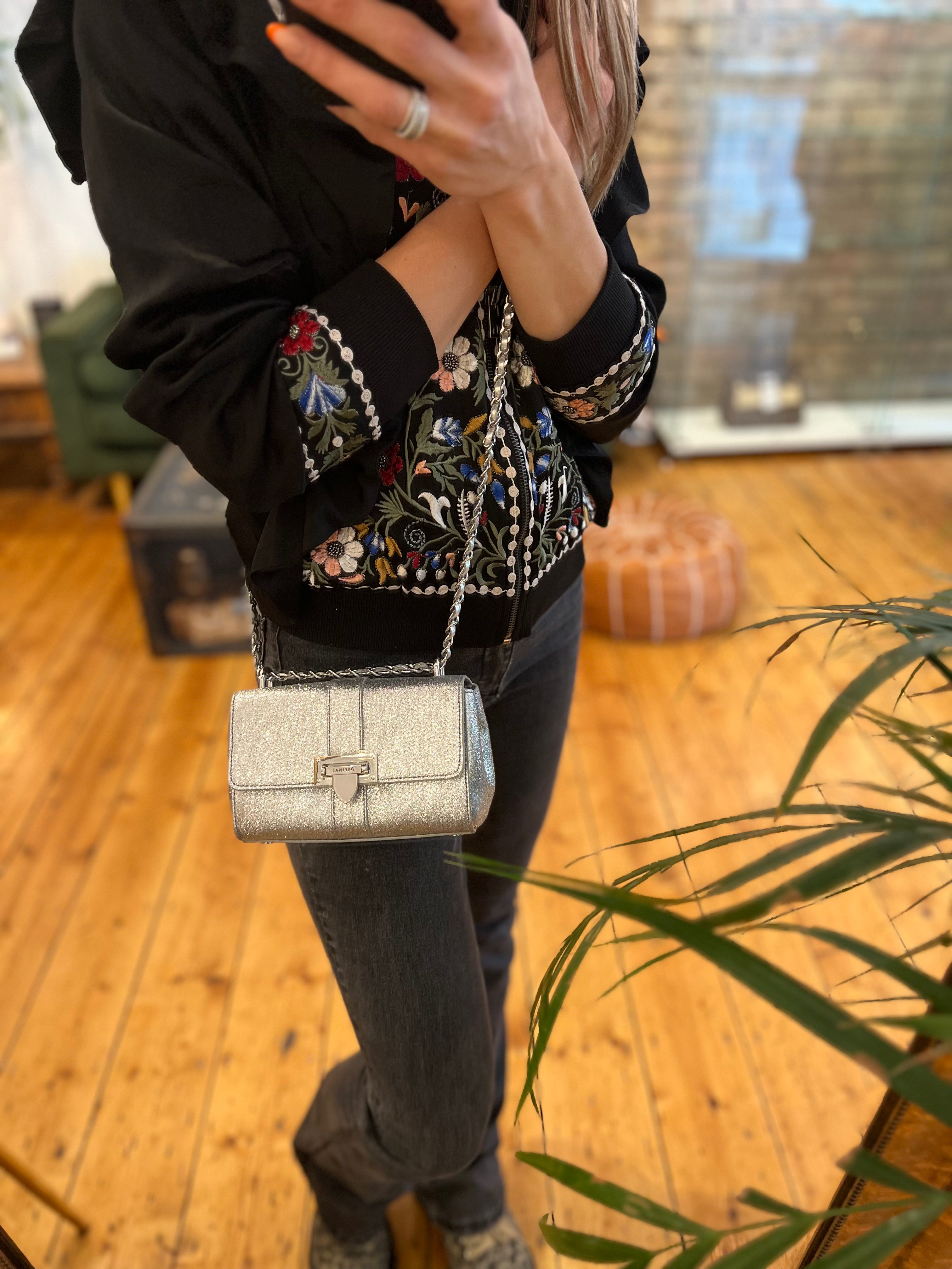 Aspinal of London Silver Glitter Crossbody – Siopaella Designer Exchange