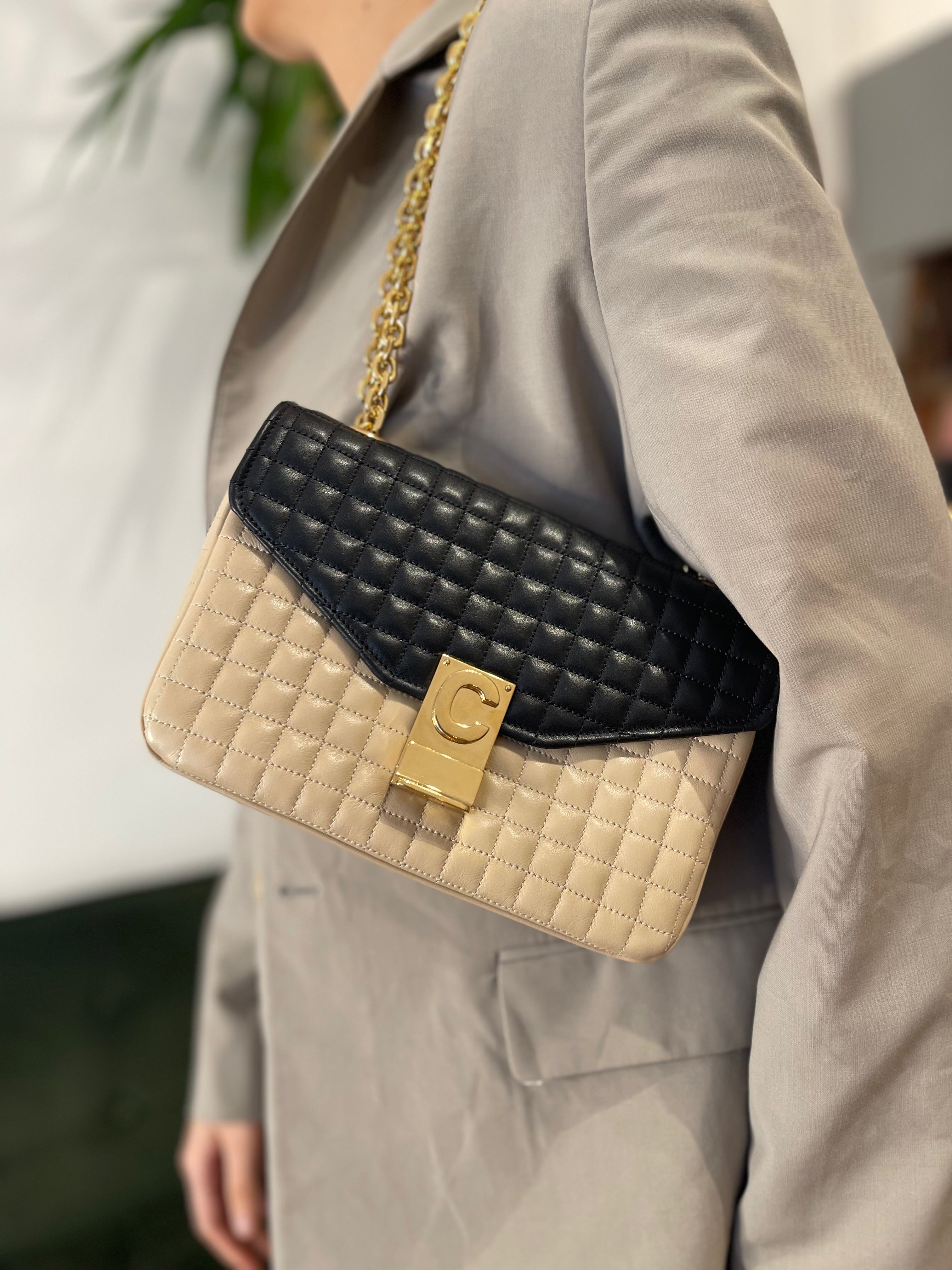 Celine Two Tone Quilted Calfskin Leather "C" Crossbody Bag – Siopaella ...