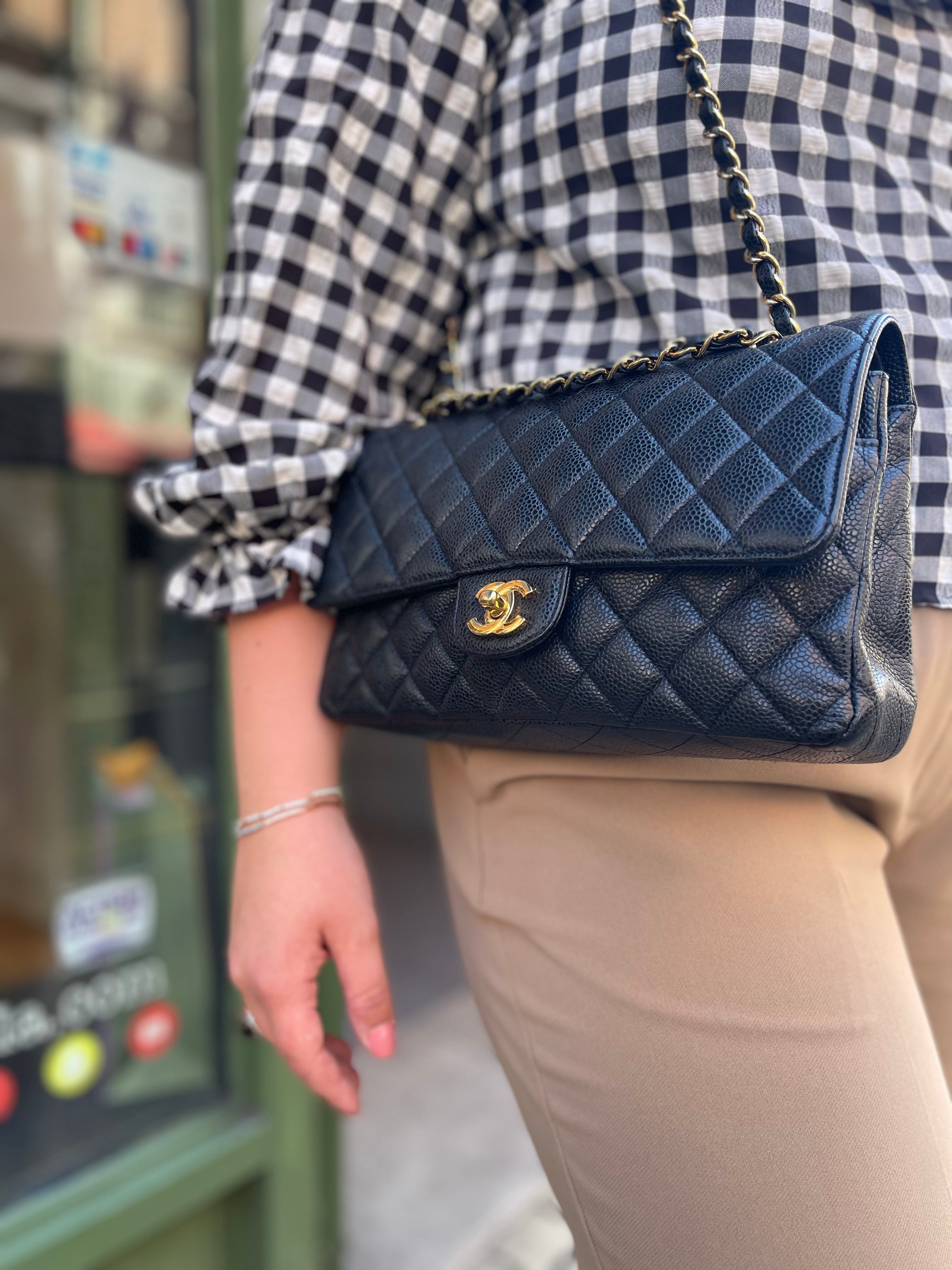 Channel Medium Black Caviar Leather Double Flap – Siopaella Designer ...