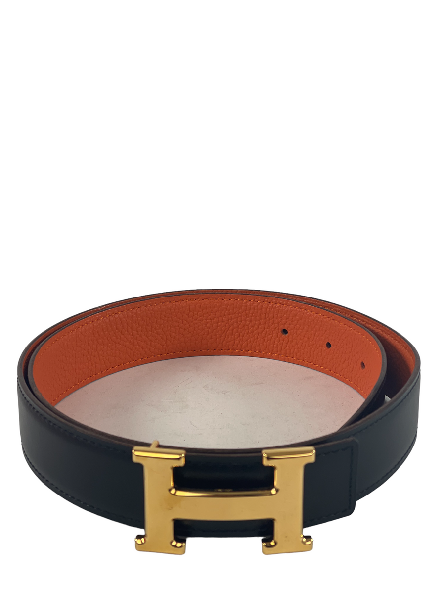 Hermes Black & Orange Reversable Gold 'H' Belt – Siopaella Designer ...