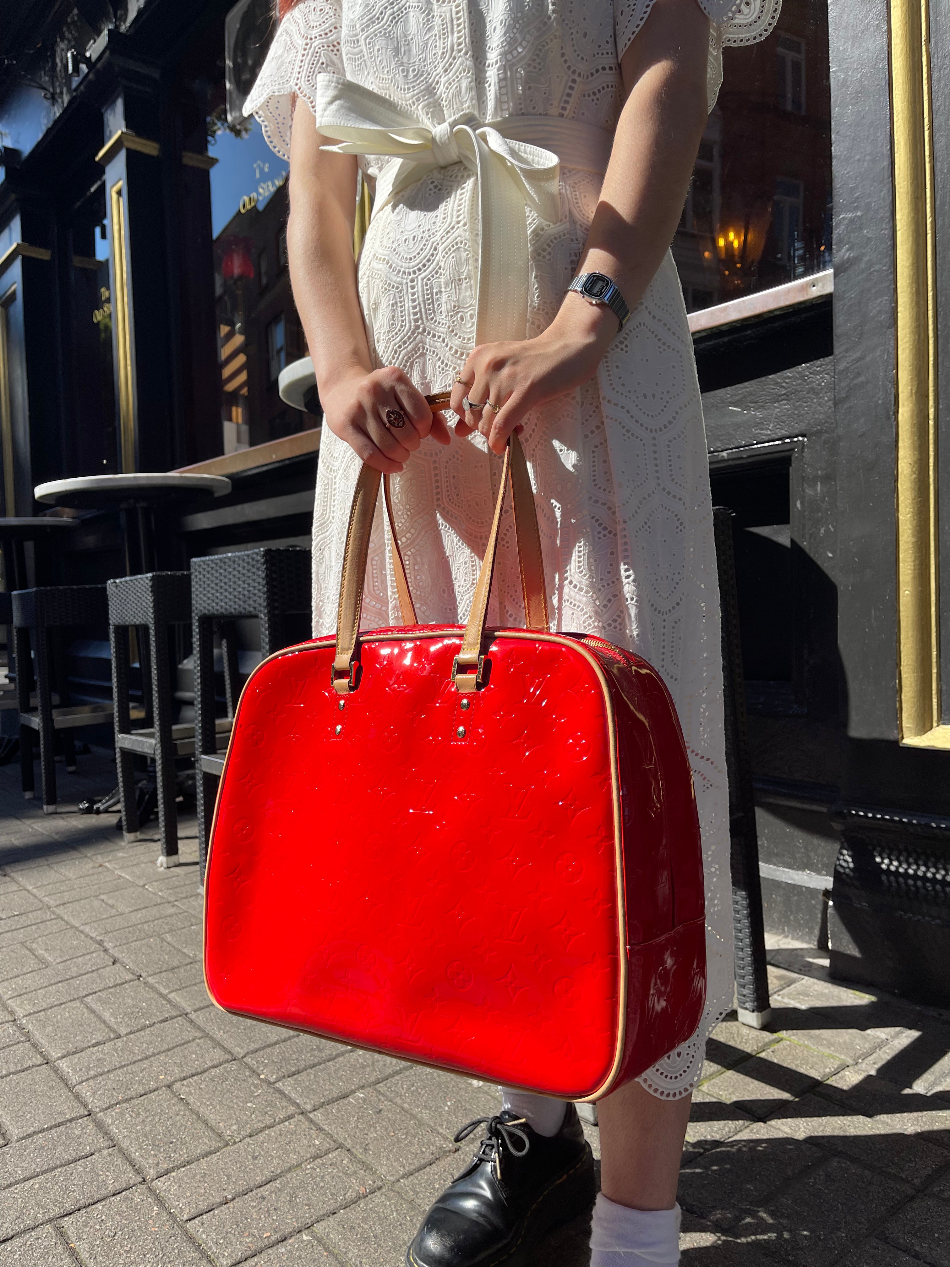 Louis Vuitton Red Monogram Vernis Leather "Sutton" Tote – Siopaella ...