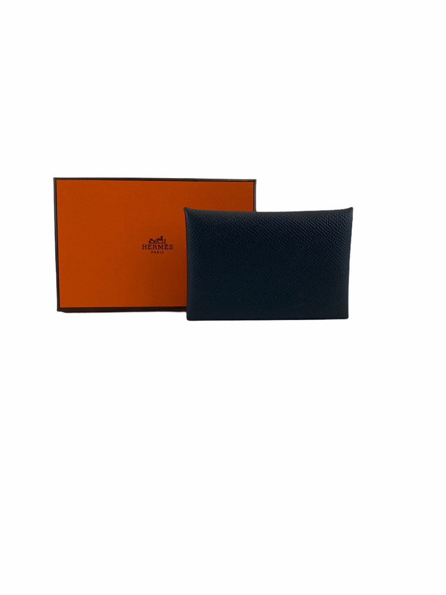 Hermes Navy Leather "Calvi" Wallet – Siopaella Designer Exchange