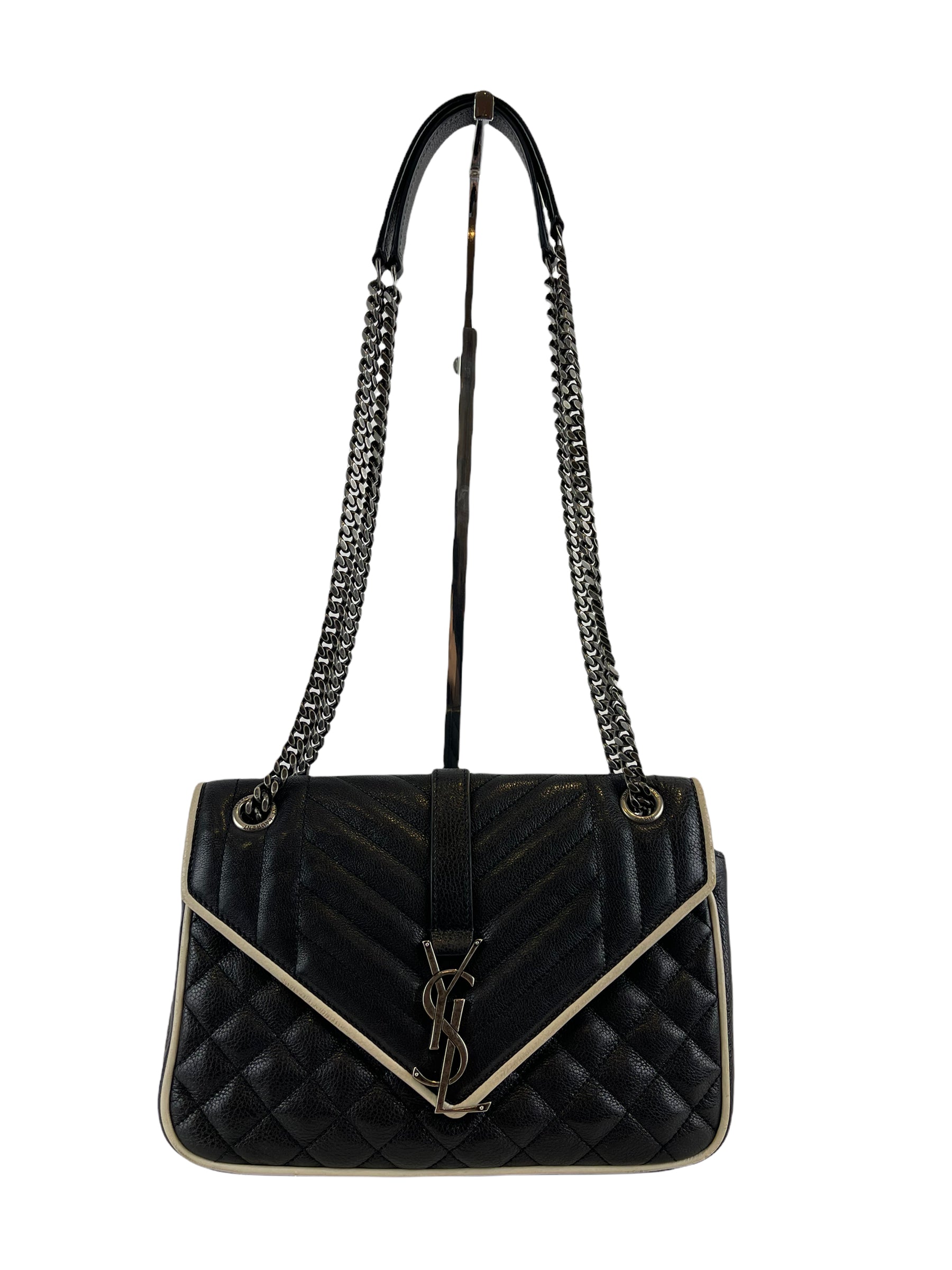 YSL Monochrome “Slouchy Envelope” Quilted Leather Shoulder Bag ...