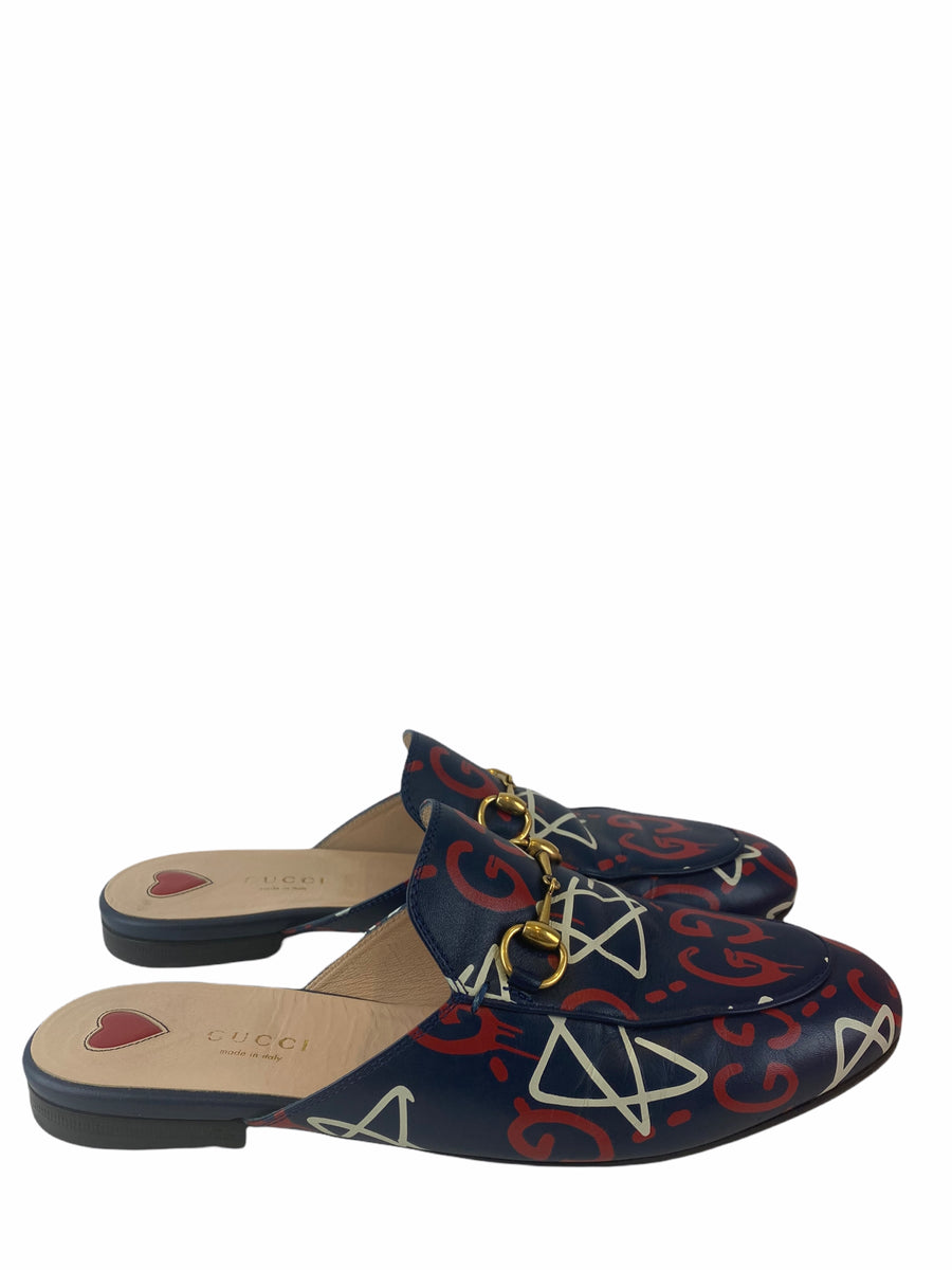 Gucci Navy/ Red Leather ‘ Ghosts Princetown’ Mules - UK 5.5 – Siopaella ...