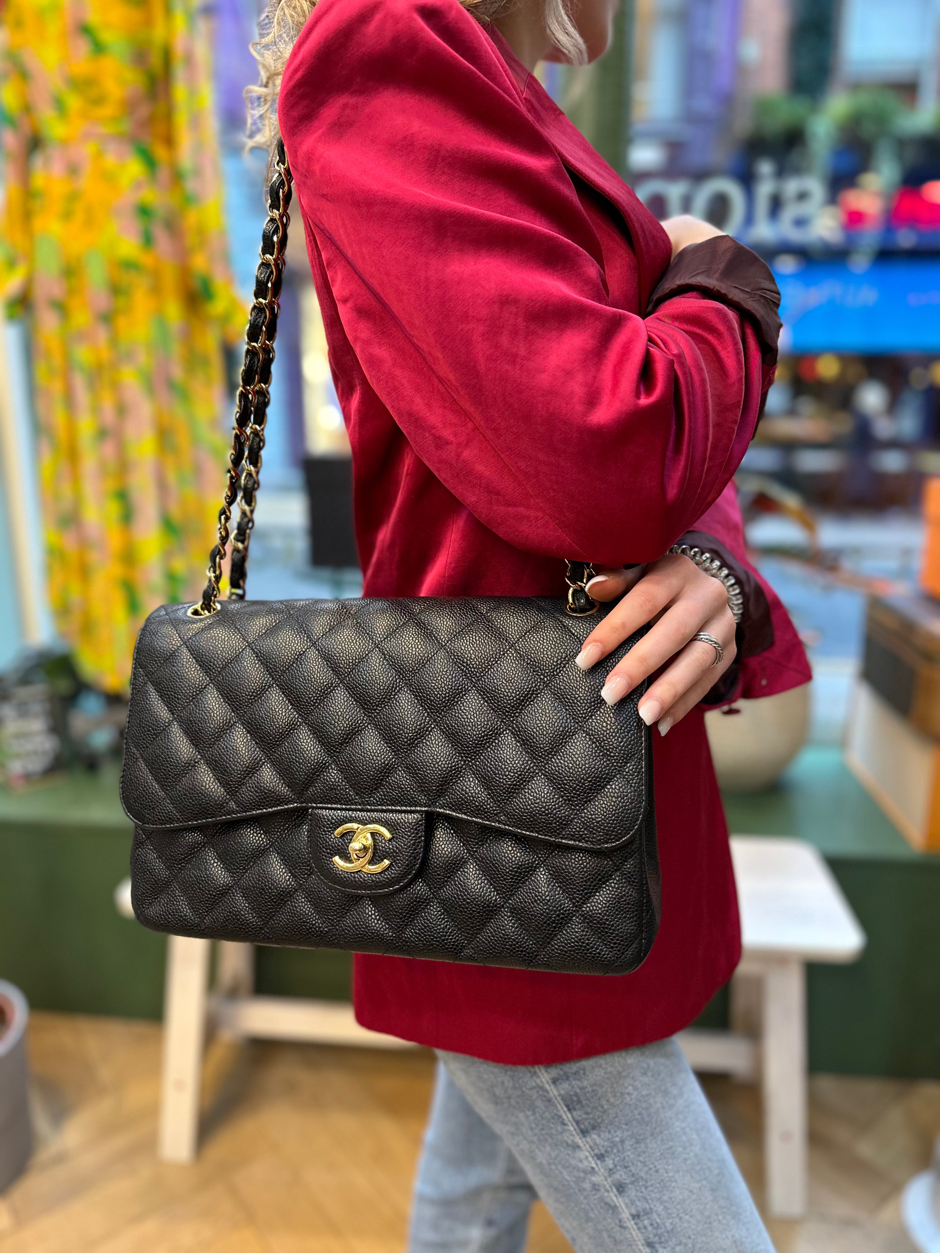 Chanel Black Caviar Leather Jumbo Double Flap – Siopaella Designer Exchange