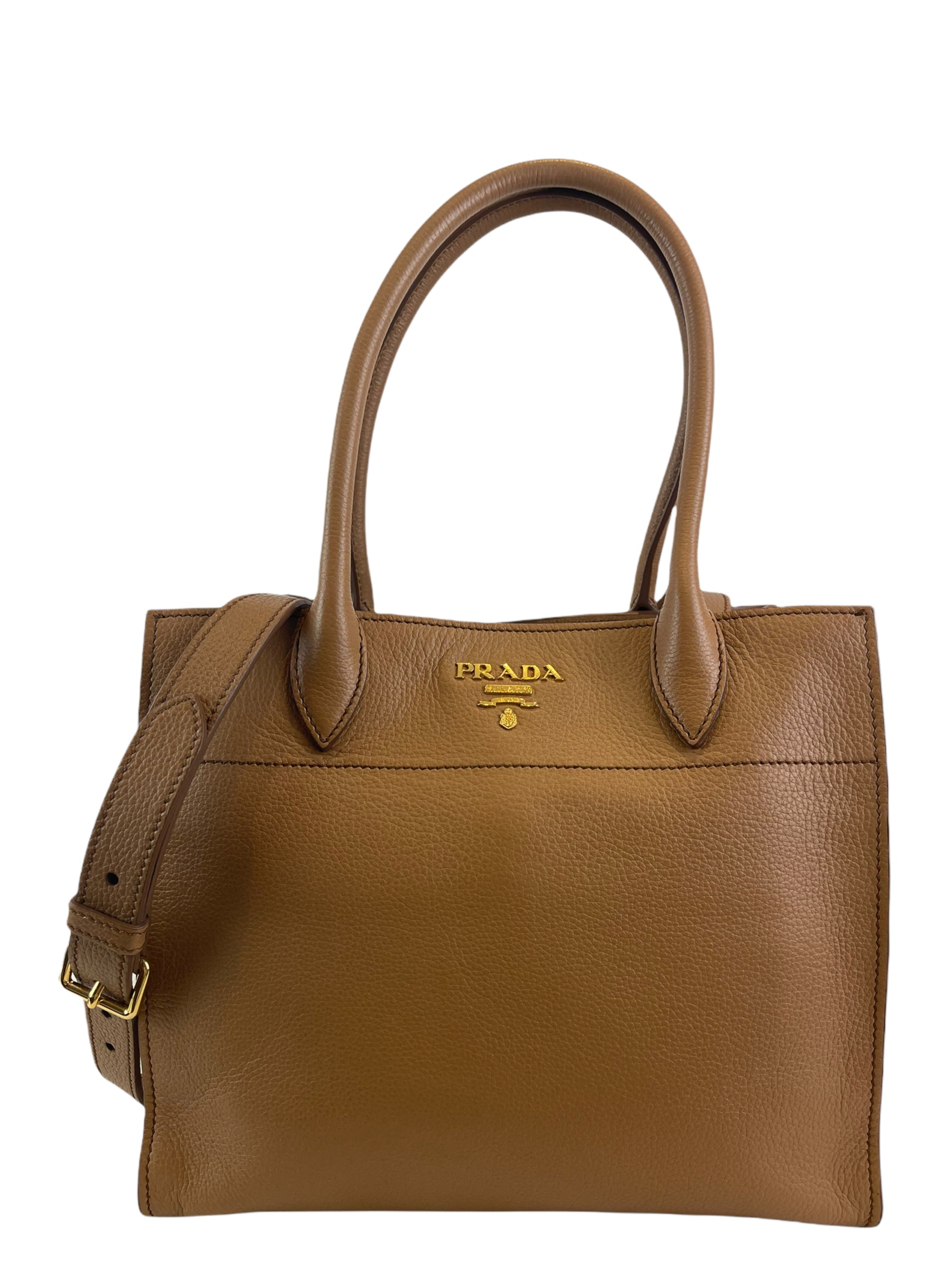 Prada Tan Leather Shoulder Bag w/ Attachable Strap – Siopaella Designer ...