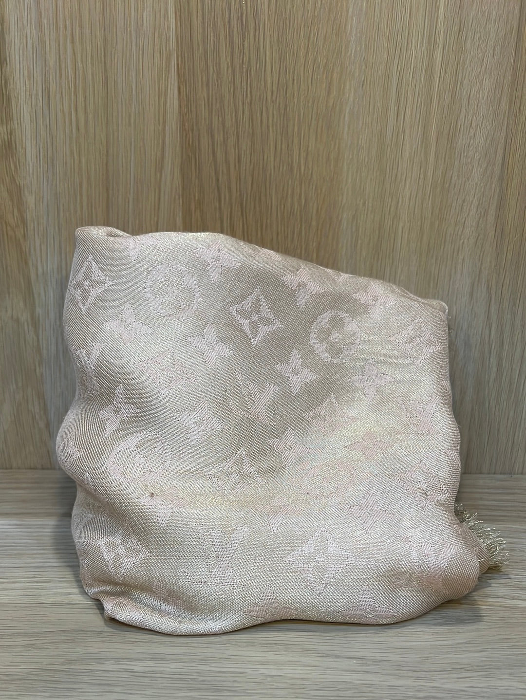 Louis Vuitton Pink & Gold Silk Monogram Scarf - As Is - Pulls As Seen ...