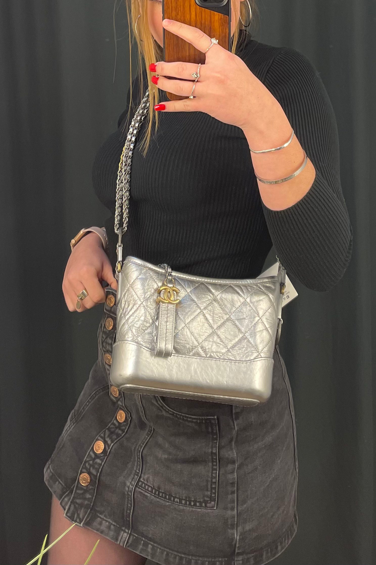Chanel Silver Calfskin Leather Small Gabrielle Crossbody – Siopaella ...