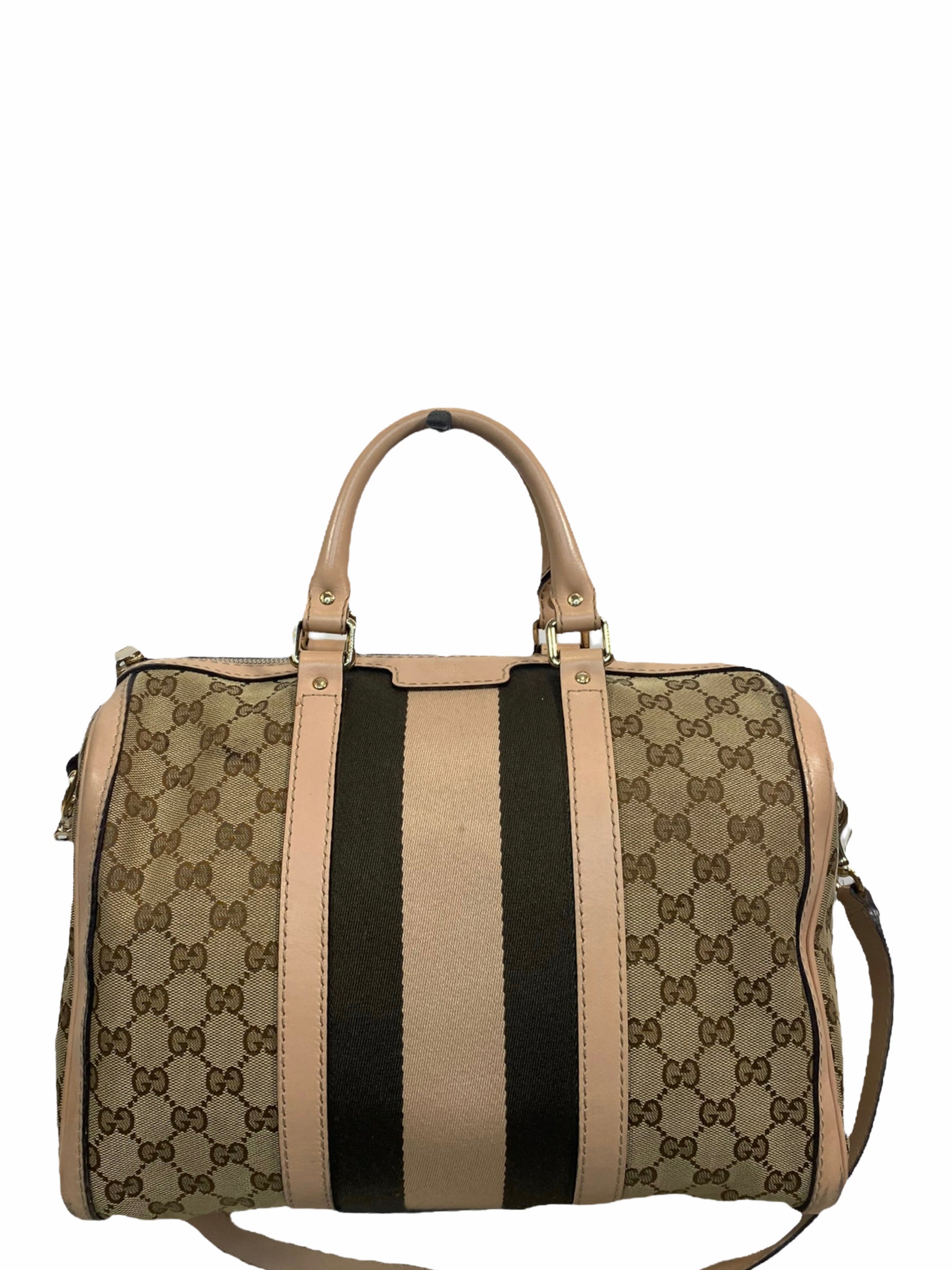 Gucci Monogram Canvas & Peach Leather GG "Boston" Tote – Siopaella ...