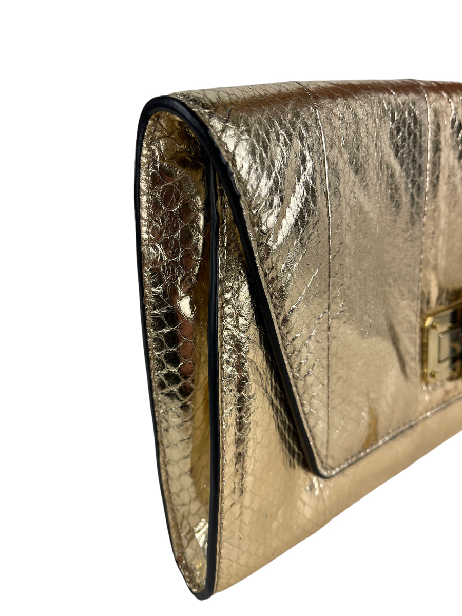 DVF Gold Python Embossed Leather Clutch – Siopaella Designer Exchange